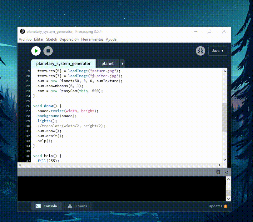 Generador de sistema planetario | My Processing Book